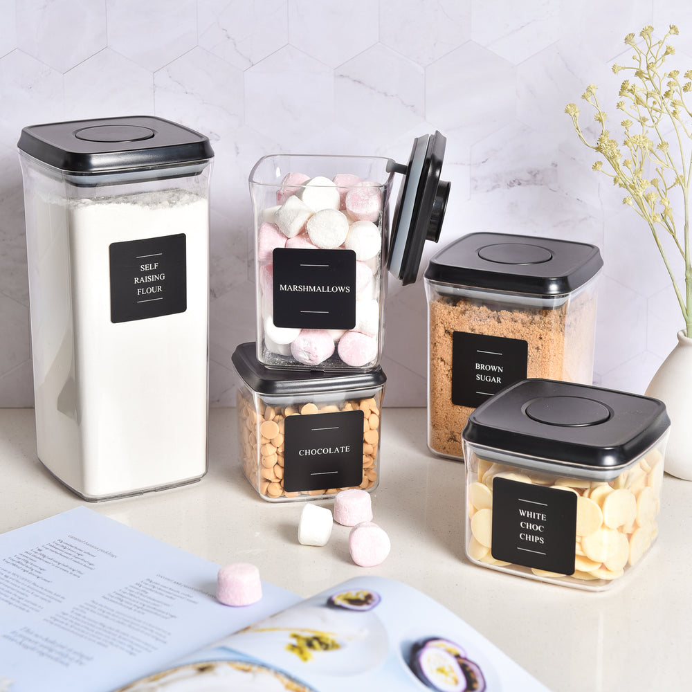 Push Top Pantry Container Set 5 Pack | Black Lid | Blissful Little Home
