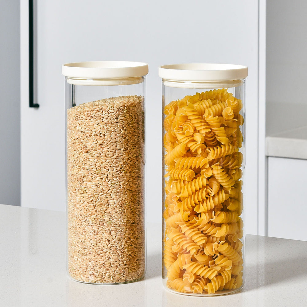 Glass Pantry Storage Jars 1.5L - Cream - 2 Set Round