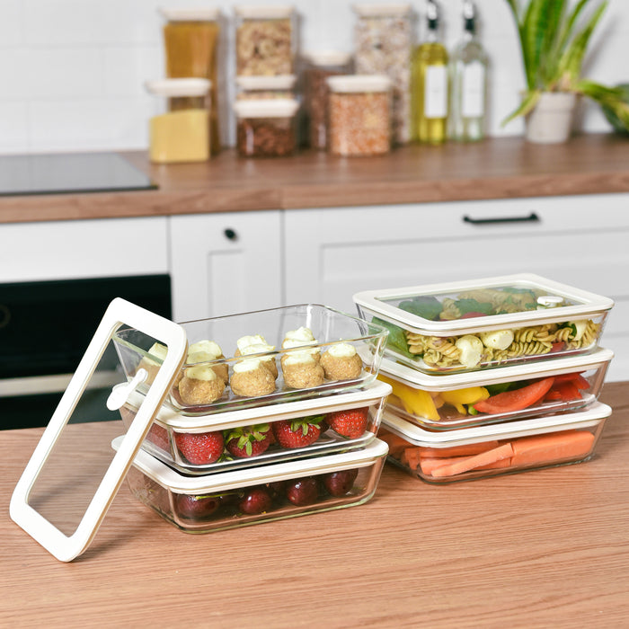 Glass Food Storage Container 700ml Rectangle | 6 Set | Cream | Blissful ...