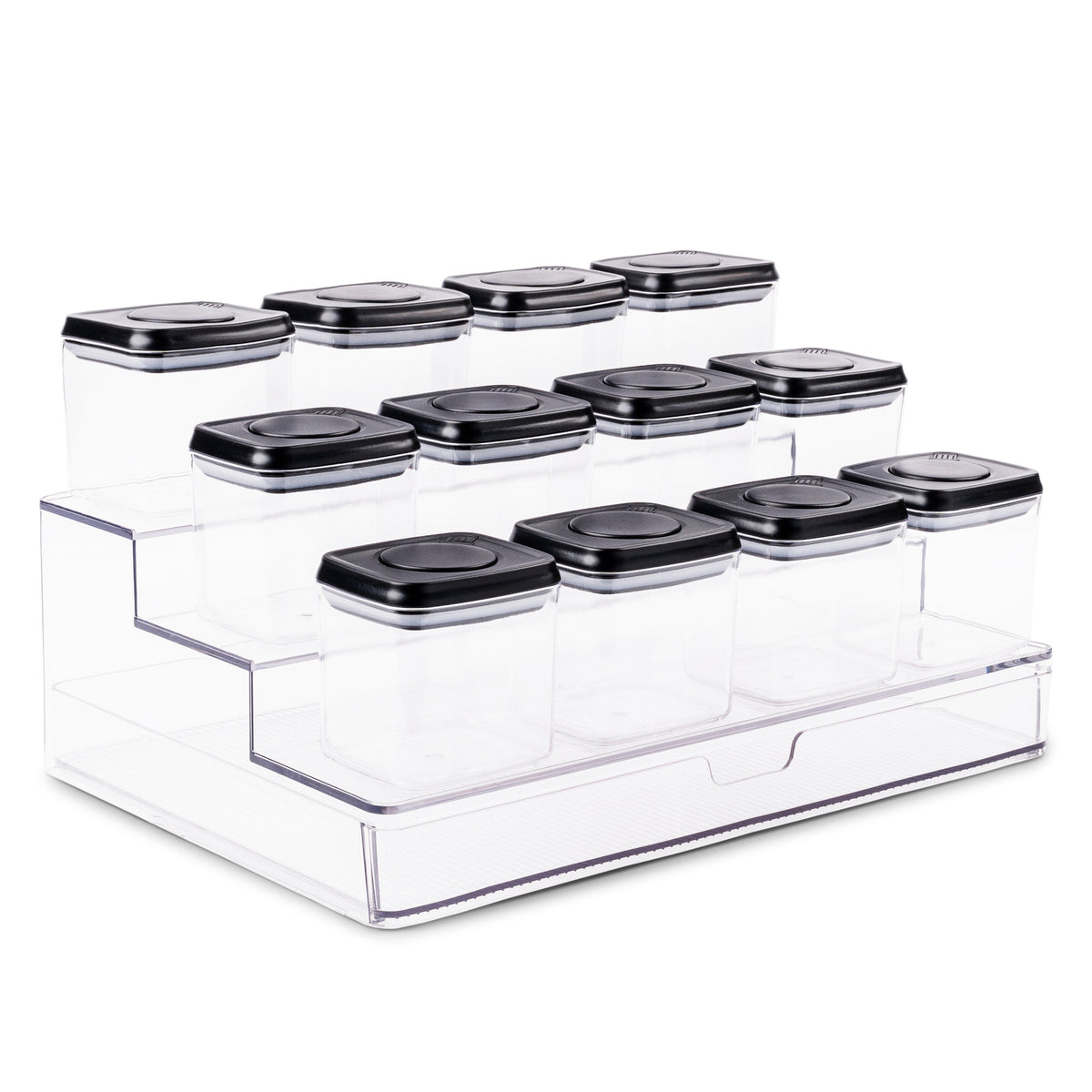 Push Top Spice Container Set Large | Airtight | Black Lid