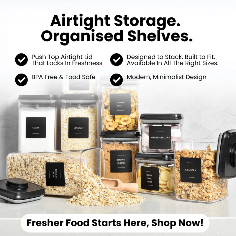 Push Top Pantry Container Set 23 Pack | Airtight | Black Lid