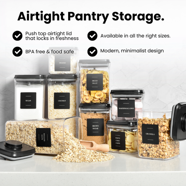 Push Top Pantry Container Set 23 Pack | Airtight | Black Lid