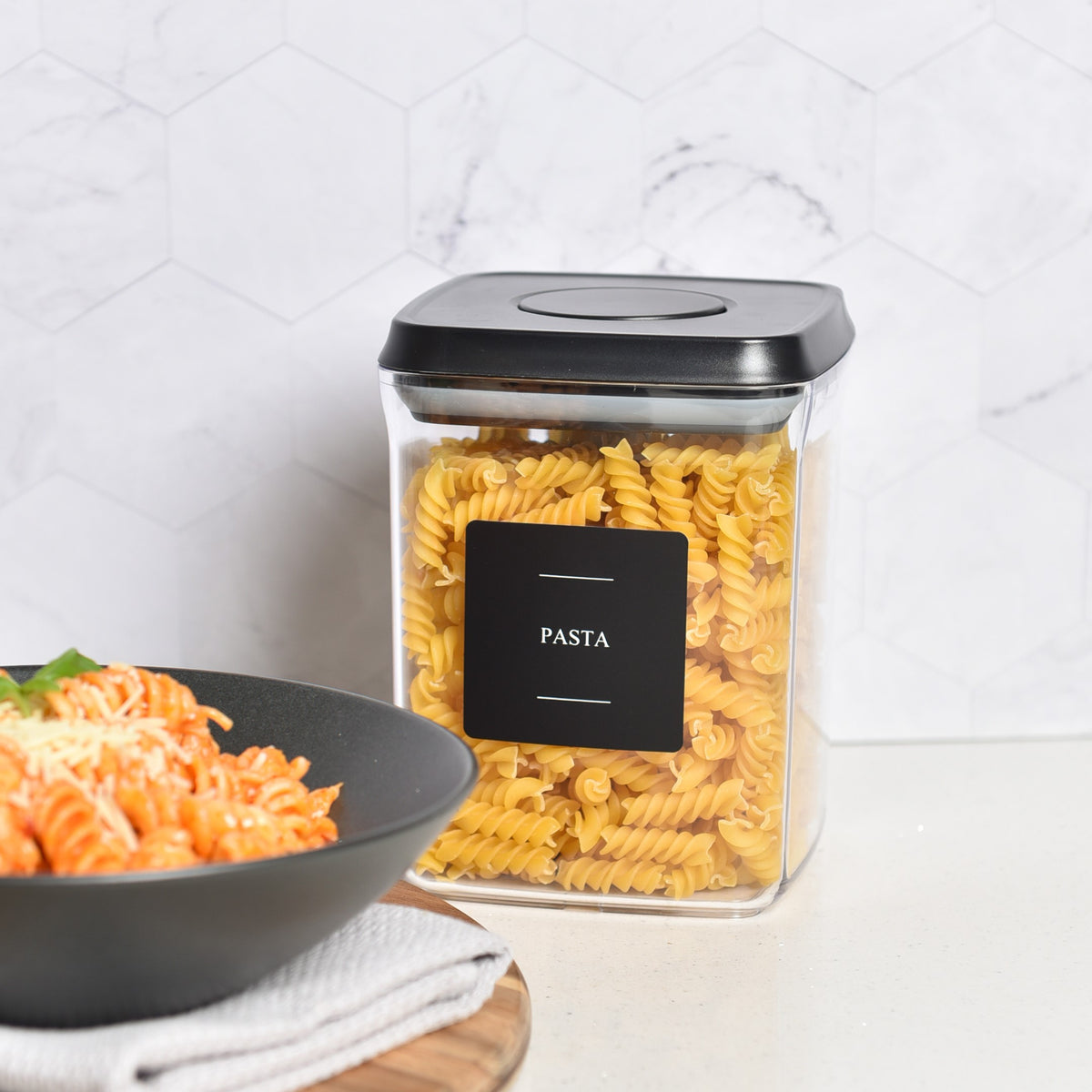 Airtight Push Top Pantry Container 1.5L Canister | Black Lid