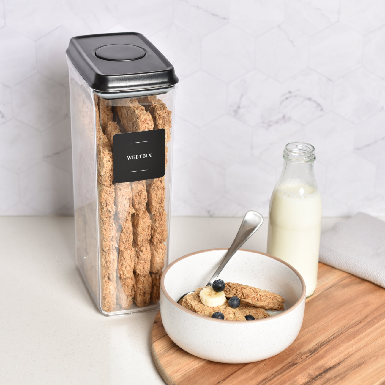 Push Top Airtight Pantry Container 3.2L Canister | Black Lid