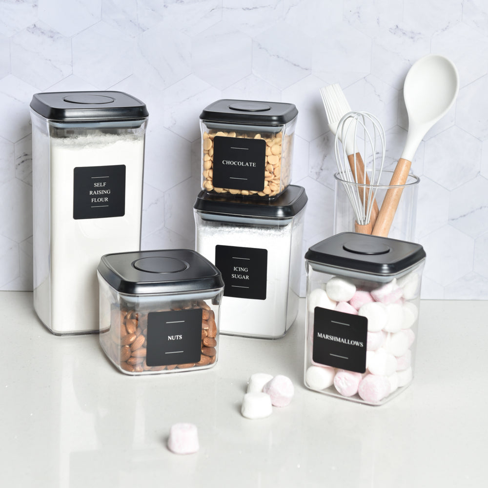 Push Top Pantry Container Set 15 Pack | Black Lid
