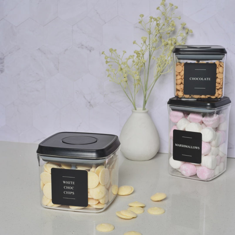 Push Top Pantry Container Set 15 Pack | Black Lid